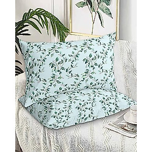 Edwiinsa Summer Tropical Leaves Pillow Covers Standard Size Set of 2 20x26 Bed Pillow, Blue Spring Floral Farmhouse Plush Soft Comfort for Hair/Skin Cooling Pillowcases with Envelop Closure