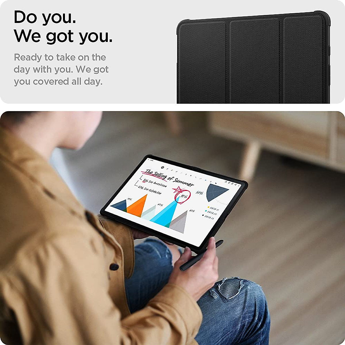 Spigen Rugged Armor Pro Designed for Galaxy Tab S7 FE 12.4" 2021 Case with S Pen Holder (2021) - Black