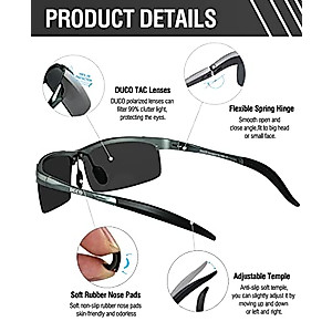 DUCO Mens Sports Polarized Sunglasses UV Protection Sunglasses for Men 8177s(Gunmetal Frame Gray Lens