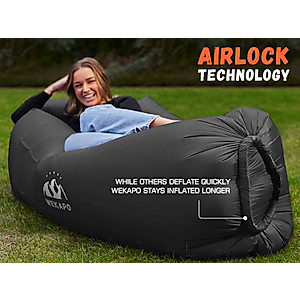WEKAPO Inflatable Lounger Air Sofa Hammock-Portable,Water Proof& Anti-Air Leaking Design-Ideal Couch for Backyard Lakeside Beach Traveling Camping Picnics & Music Festivals (Black)