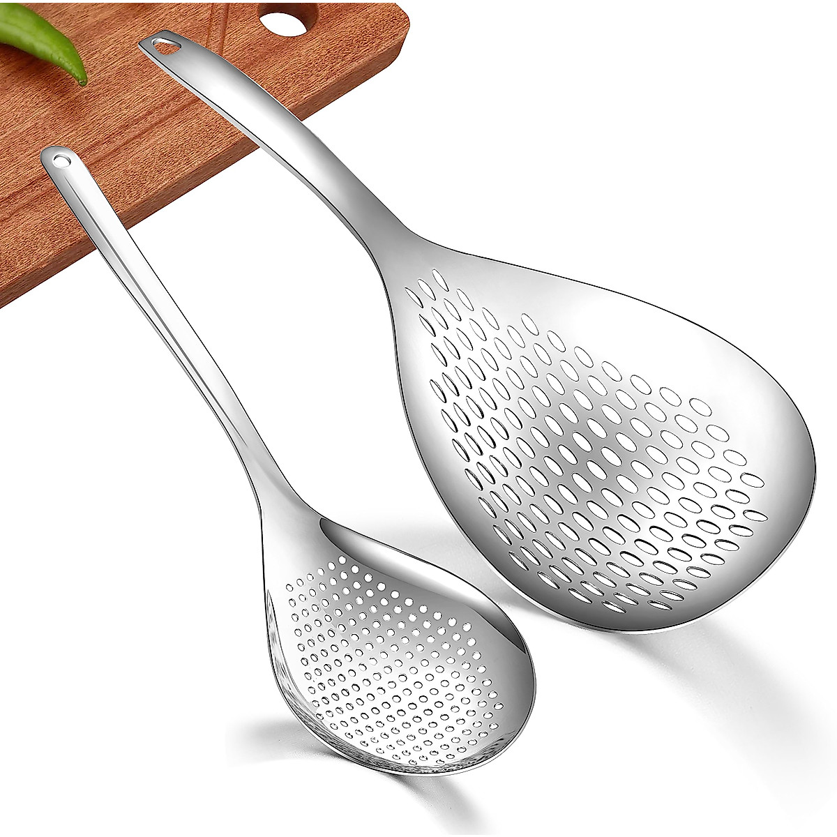 2 Pack Skimmer Slotted Spoon Stainless Steel Strainer Spoon Skimmer Ladle Skimmer Spoon Set Spider Strainer Colander Metal Slotted Spoon Spider Kitchen Utensil for Kitchen Cooking Draining and Frying
