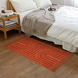 LEEVAN Washable Kitchen Rug 2'x4.3', Boho Hand-Woven Entryway Rug, Terracotta Rainbow Bedroom Rug with Tassels, Farmhouse Tufted Bathroom Rugs, Bohemian Rugs for Bedside/Laundry/Nursery