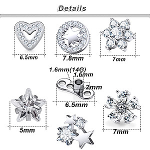 Ocptiy Dermal Piercing Jewelry Kit Dermal Tops 14G G23 Titanium Dermal Anchor Internally Threaded Flower Heart Dermal Replacement Piercing Diamond Gen CZ Tops Balls Jewelry for Women Men 6mm 8mm