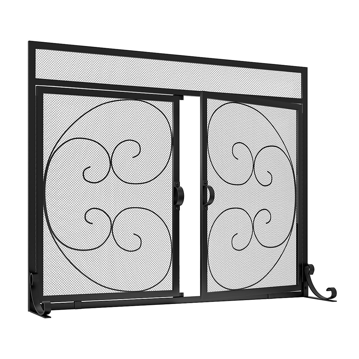 Fire Beauty Fireplace Screen with Magnetic Doors,Large Metal Fireplace Screen for Home,Spark Guard,Decorative Metal Furnace Fireguards,Baby Safe Spark Guard Protector,Black