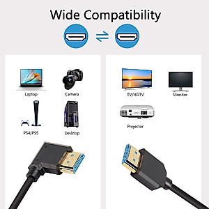 PNGKNYOCN 8K HDMI 2.1 Short Cable,90 Degree Right Angle 1FT/0.3M Ultra High Speed 48Gbps HDMI Male to Male Cable Support 8K@60Hz,Dynamic HDR,HDCP 2.2&2.3, eARC (R)