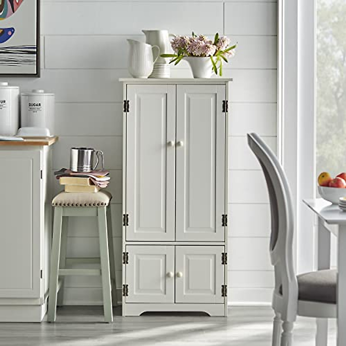 Target Marketing Systems Tall Storage Cabinet with 2 Adjustable Top Shelves and 1 Bottom Shelf, Declutter Organizer for Bedroom, Kitchen, Bathroom or Laundry Room, Winter White