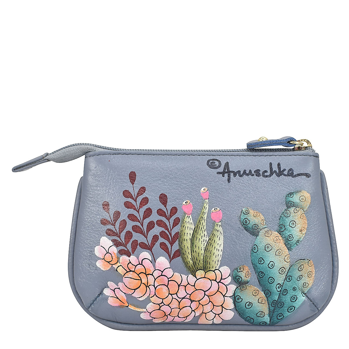 Anuschka Women’s Hand-Painted Genuine Leather Medium Zip Pouch - Desert Garden