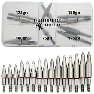 Shatterproof Archery Archery Field Point Test Kit (15 Pieces) 75gn, 100gn, 125gn, 150gn, 175gn