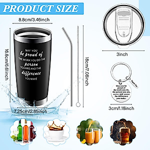 Rtteri 4 Sets Employee Appreciation Gifts for Coworkers Thank You Gifts for Men Includes 4 May You Be Proud Stainless Steel Black Tumbler and 4 Work Keychain Inspirational Wine Glasses for Male Men