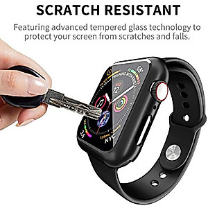 Smiling Case Compatible with Apple Watch Series 6/SE/Series 5/Series 4 44mm with Built in Tempered Glass Screen Protector,Overall Protective Hard PC Case Ultra-Thin Cover- Black