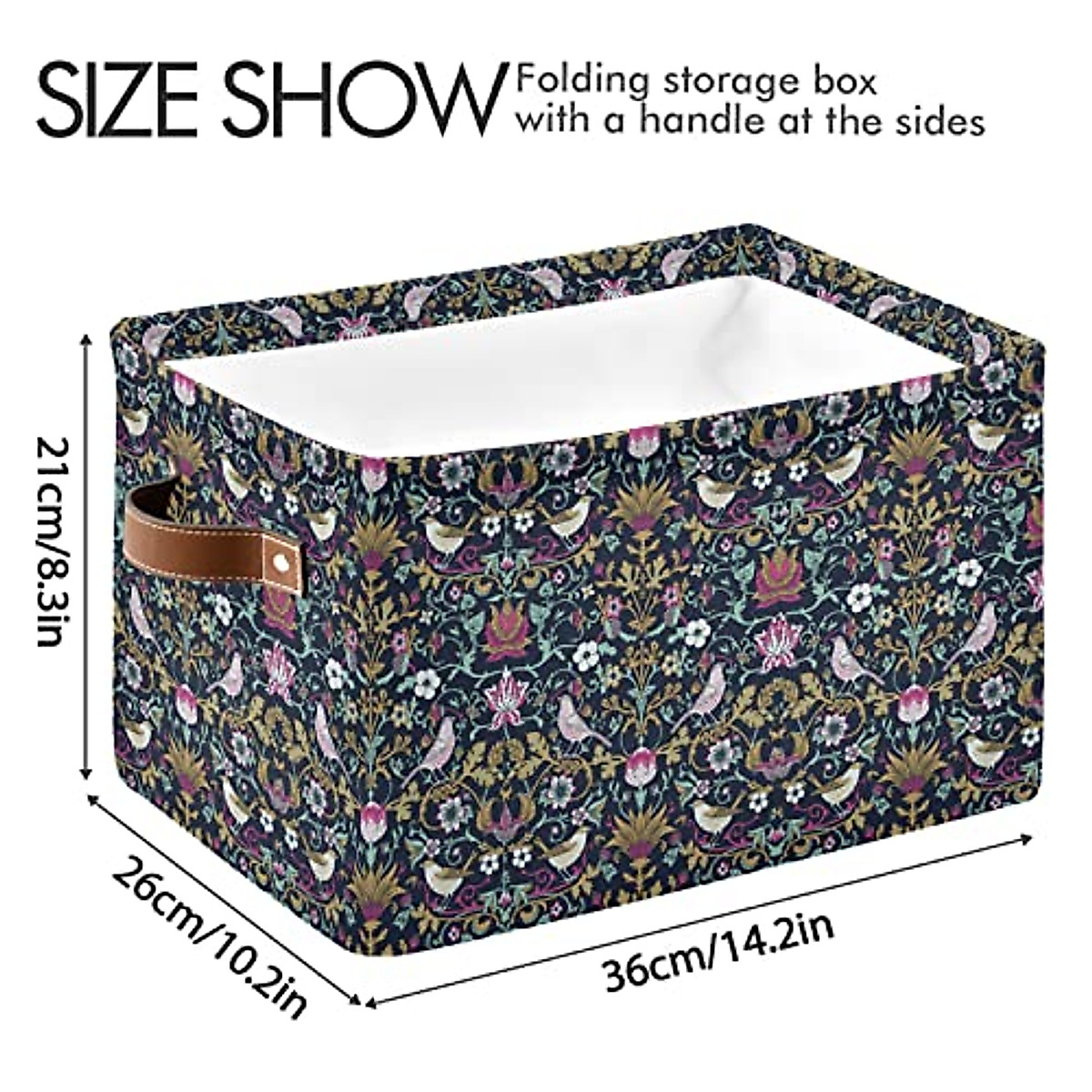 AHOMY Storage Basket William Morris Vintage Birds Flowers Cube Storage Bins Organizer Bag with Handles 1-Pack