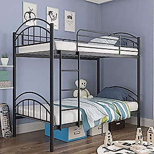 mecor Twin Over Twin Bunk Bed, Convertible Into 2 Individual Metal Twin Bed Frame for Boys, Girls, Kids, Teens - Removable Ladder & Safety Guard Rail - Black