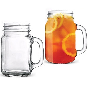 MEM WORLDSHOP 16 oz Regular Mouth Drinking Jars - (2 PACK) - Drinking Mason Jars Regular Mouth Mugs with Glass Handles