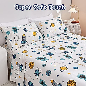 JSD Astronaut Space Kids Print Sheet Set Twin, 3 Pieces Boys Soft Microfiber Bedding Deep Pocket