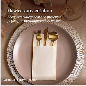 50-Pack Disposable Linen-Feel Dinner Napkins With Built-in Flatware Pocket, BLUE Prefolded Cloth Like Paper Napkins For Wedding, Dinner Or Party