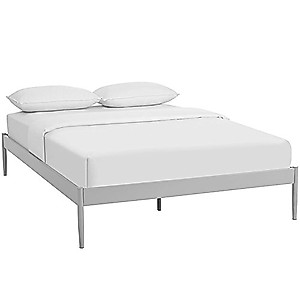 Modway Elsie Modern Low Profile Metal Platform Bed Frame Mattress Foundation With Wood Slat Support in Queen, Gray
