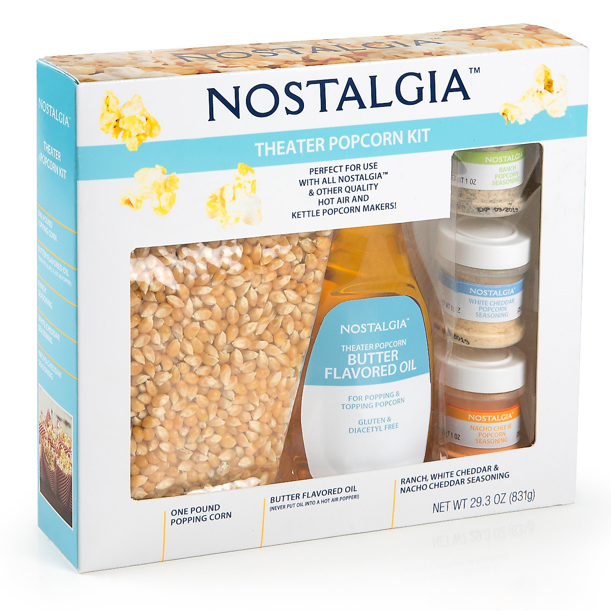 Nostalgia KPK400 Hot Air & Kettle Kit, 3 Seasonings, Oil, Popcorn Kernels, 1 Count (Pack of 1)