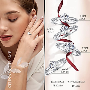 Stunning Flame 0.75ct Solitaire Engagement Ring White Gold Plated Sterling Silver Cubic Zirconia Wedding for Women | Excellent Cut, D Color, FL Clarity & Exquisite Polish| Size 6