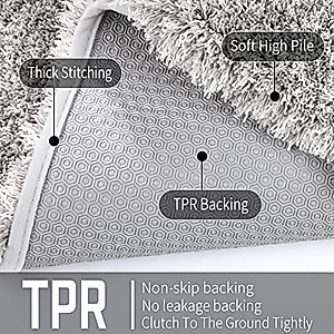 Yimobra Fluffy Plush Bath Rug, Super Shaggy Soft Comfortable Non Slip, Water Absorbent Microfiber Bath Mat, Dries Quickly, Machine Washable Thick Bathroom Floor Rugs for Shower, 32"x 20", Light Gray