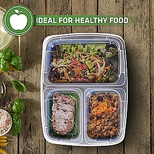 Prep Container Chef [15 Pack] 3 Compartment Bento Lunch Box. Reusable 32oz Food Storage portion Control Meal Prep Containers, Stackable, Microwave/Dishwasher/Freezer Safe. Weight Loss & Keto Diet.