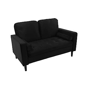 Modern Soft Loveseat Sofa for Small Space, 2-Seating Upholstered Couch with 2 Pillows for Apartment Living Room (Black), 55.5 x 33 x 34.25 inch