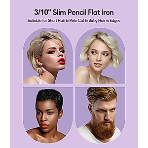 Terviiix Ceramic Pencil Flat Iron for Edges, 3/10 Inch Skinny Hair Straightener with LCD Digital Display, Mini Flat Iron for Pixie & Beard, Small Flat Irons for Short Hair, Auto Shut Off, Purple