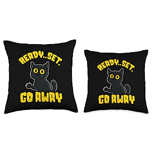 Funny Cat Lover Quote Gift Sarcastic Go Away Black Cat Throw Pillow, 16x16, Multicolor