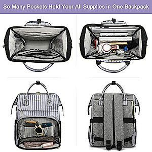 LOVEVOOK Backpack Women Laptop Bag Plait Laptop Backpack Computer Bag Work Bag Backpack Purse with USB Charging Port and Luggage Strap,All Stripe Grey