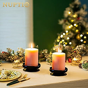 Pcs of 4 Spike Candle Holder Iron Candle Plate Pillar Candle Holder, Black, Decorative Iron Pillar Candle Plate, 3.6" Diameter Pedestal Candle Stand for LED & Wax Candles, Incense Cones, Spa, Weddings