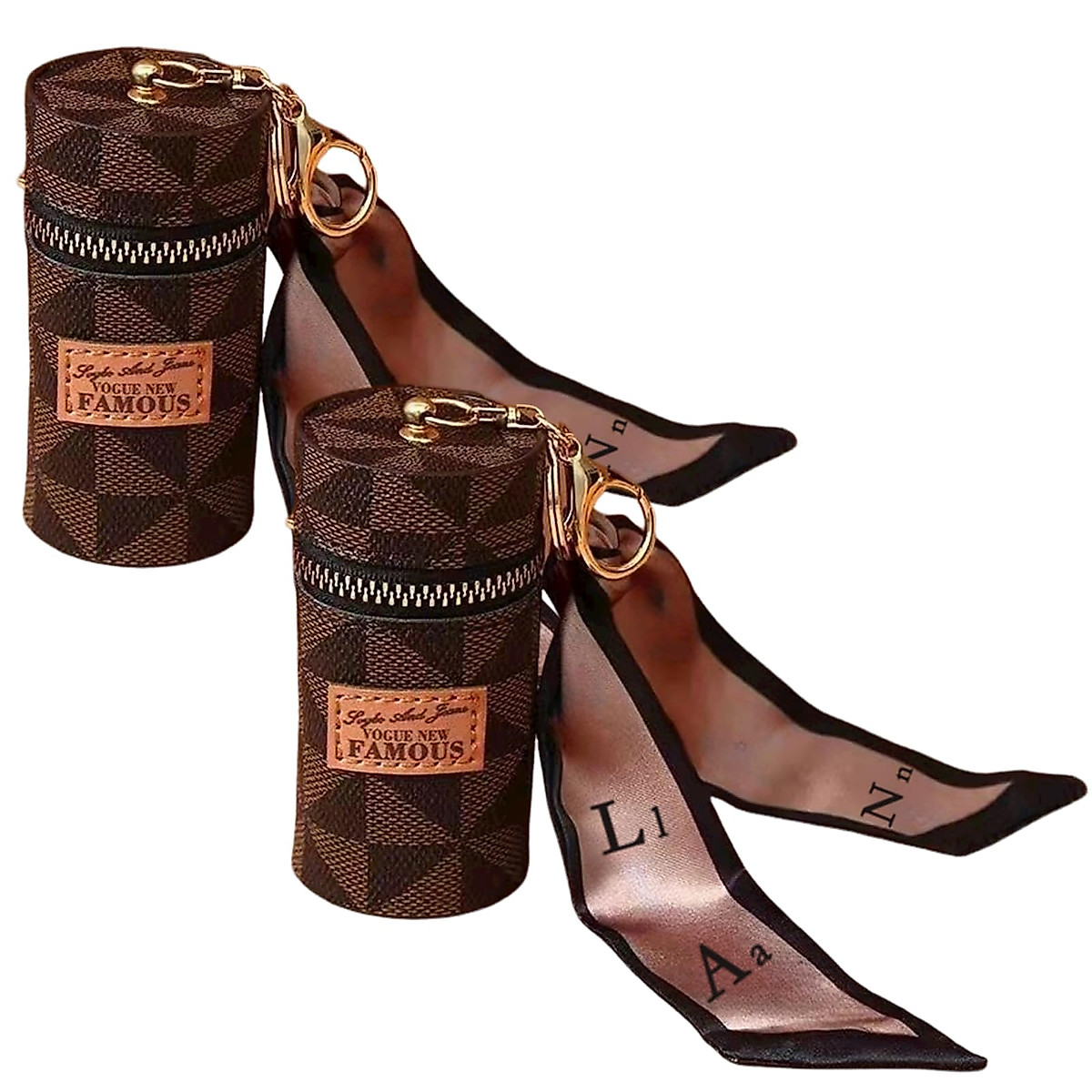 2Pcs Lipstick Organizer, Luxury Leather Lip Gloss Bag, Mini Lipstick Case with Keychain, Girls travel Lipgloss Makeup Storage Holder for Purse Perfume Fingernail Polish (Classic)