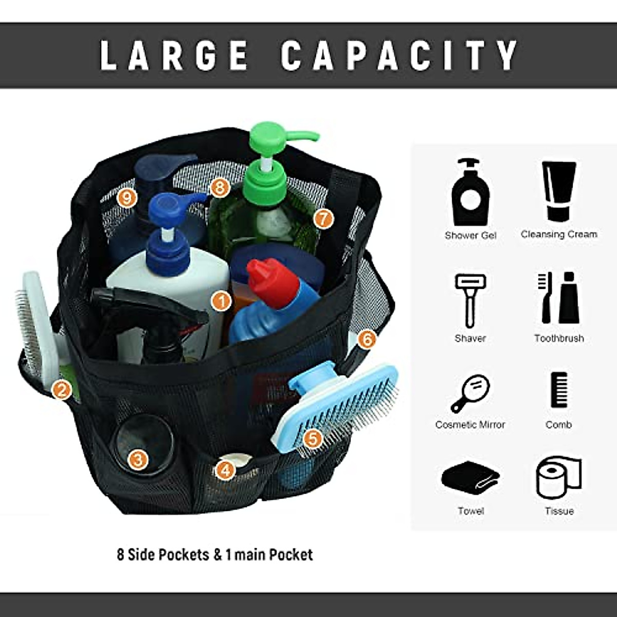 Ynport Mesh Shower Caddy for College Dorm Room Hanging Portable Shower Tote Bag Large Toiletry Bag Bathroom Accessories Basket