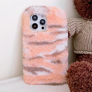 for Samsung A04/A04s Furry Phone Case, Tiger Calico Tabby Cat Striped Gradients Animal Fur Pattern Fuzzy Fluffy Soft Warm Hair Plush Phone Case