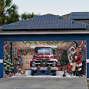 Wovweave Christmas Garage Wall Banners - Black Santa Decorations for Xmas Party Background Supplies