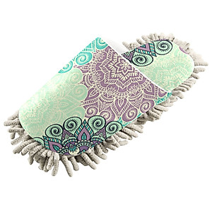 Kigai Microfiber Cleaning Slippers Green Mandala Washable Mop Shoes Slipper for Men/Women House Floor Dust Cleaner, Size M