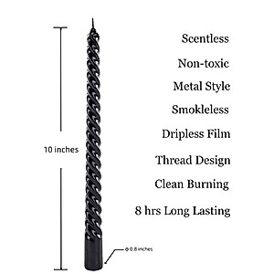 Walk Diary Halloween Candles Non-Toxic Candles Thread Design Candle Sticks 10 inches Black Taper Candles Set of 4 Ture Dripless Halloween Candlesticks Smokeless Clean Burning Black Candles