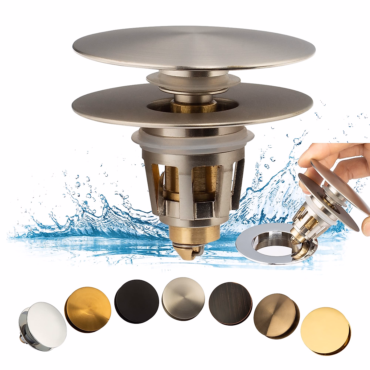 Artiwell Universal Bathroom Sink Drain Stopper, Fits Most Pop-Up Drains for Vessel Sink Lavatory Vanity, Sink Drain Strainer with Detachable Hair Catcher, Tested by Plumber in US (BRUSHED NICKEL)