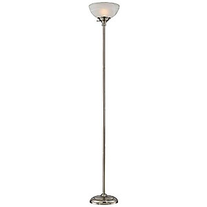 360 Lighting Maddox Modern Torchiere Floor Lamp 71" Tall Satin Nickel Silver Slim Profile Alabaster Glass Shade Pole Light for Living Room Reading House Bedroom Home Office