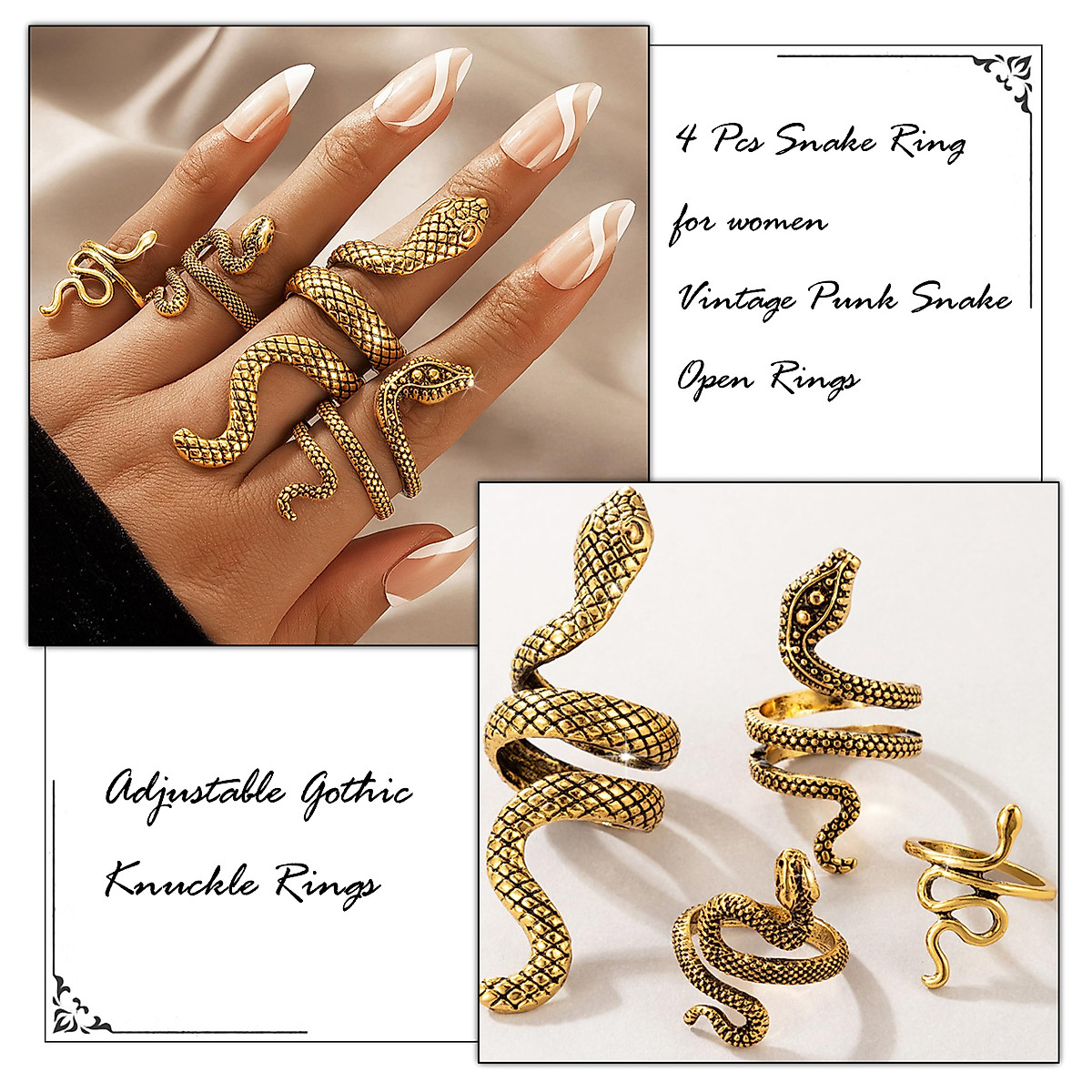 Dcfywl731 Snake Ring for Women Adjustable Vintage Reptile Serpent Stackable Snake Rings Goth Punk Snake Jewelry Halloween Costume Accessories
