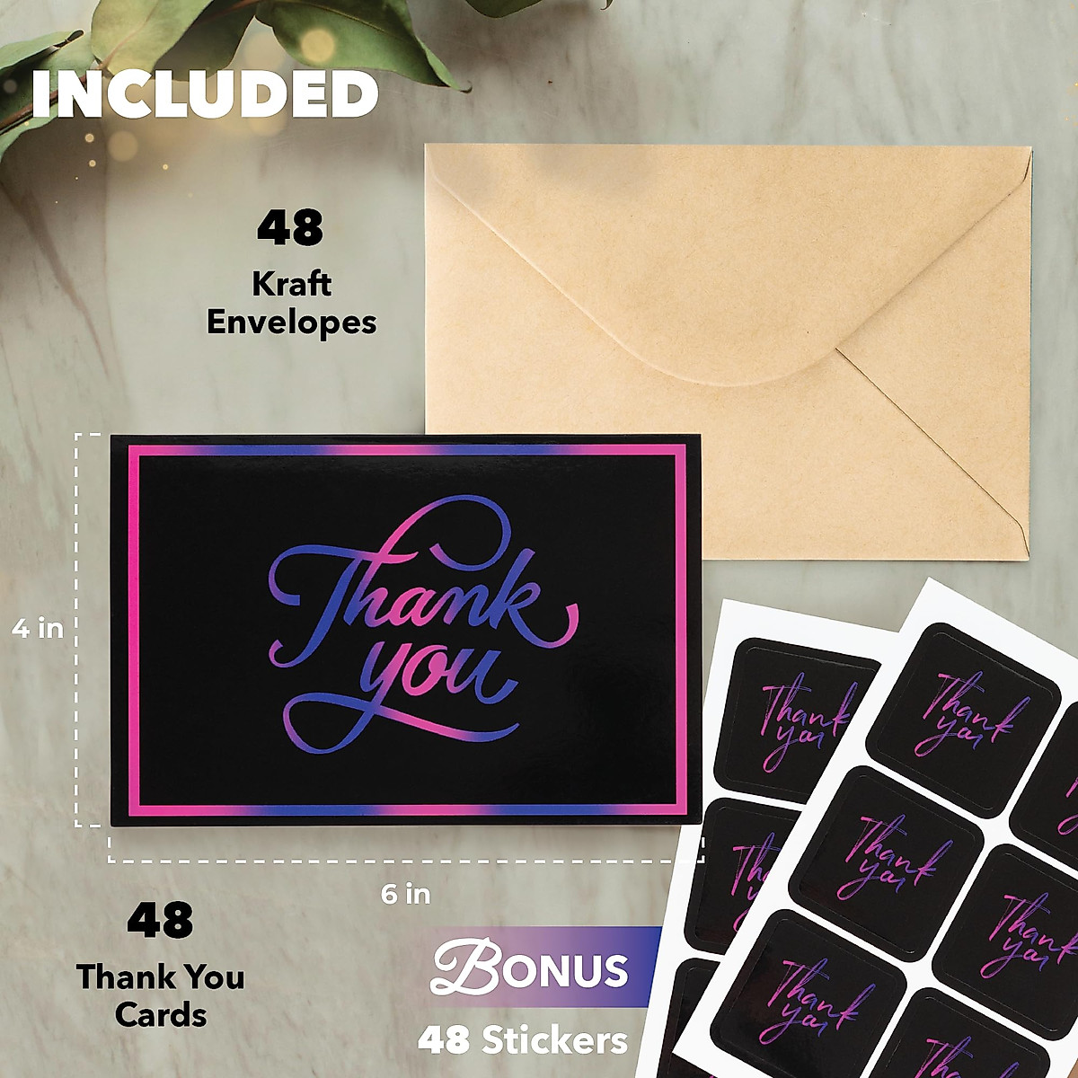 Gratitude Express Thank You Cards With Envelopes - With 48 Cards for Any Occasion, 48 Brown Envelopes, 48 Stickers
