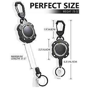 LIUGX 2 Pack Retractable Keychain, Heavy Duty Carabiner Key Chains, 10,000+ Rebound, Impact Resistance ID Badge Reels with 31.5” Wire Rope and Key Ring, Up to 8oz, Aluminum Ring, Carbon Fiber-Texture