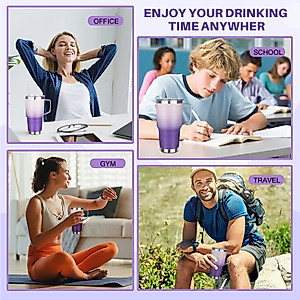 30 oz Tumbler with Handle, Stainless Steel Insulated Tumbler with Lid and Straw, Double Wall Vacuum Insulated Coffee Mug Tumbler, Insulated Coffee Thermal Cup for Cold and Hot (Light Dark Purple)