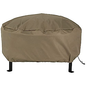 Sunnydaze Round Outdoor Fire Pit Cover - Heavy-Duty 300D Polyester and PVC with Drawstring Closure - Khaki - 48-Inch