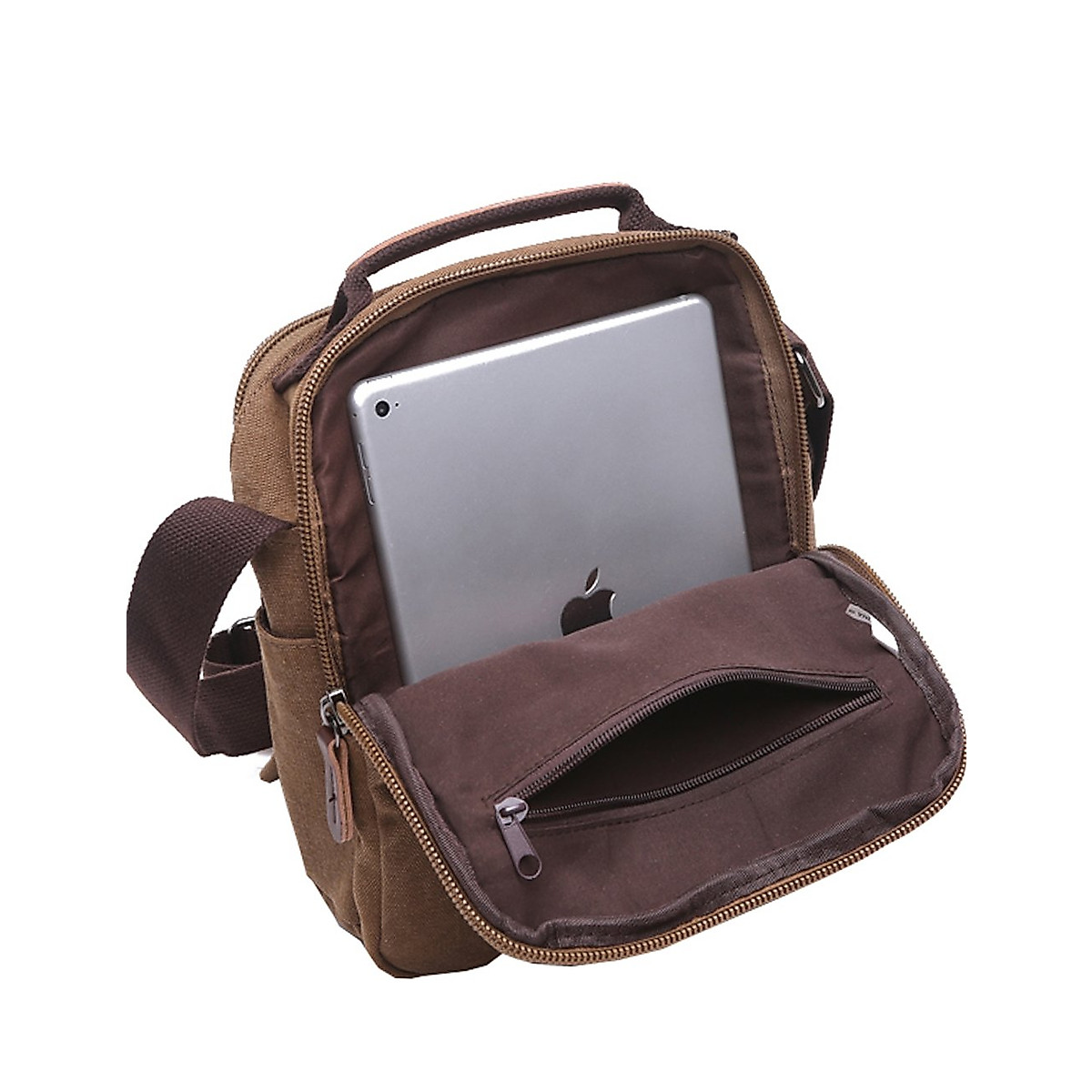 mygreen Unisex Black Small Canvas Vertical Shoulder Messenger Bag Crossbody Business Leather Bag Satchel for Kindle