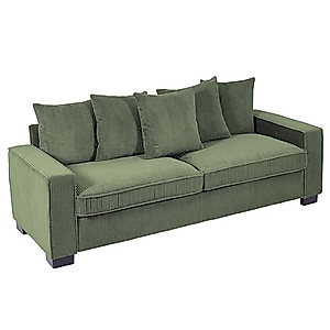US Pride Furniture Luxe Living Room Sofa with 5 Complementary Toss Pillows, Soft Corduroy Upholstery, Streamlined Design, Ample and Cozy 3 Seater Couch for Modern Spaces, 88" Wide, Dark Green