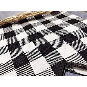 Buffalo Checkered Plaid Banner Cotton Black and White Gingham Bunting Garland for Mantel Fireplace Decorations (4 Pack)