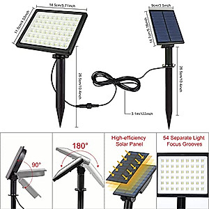 CREPOW Solar Flood Lights Outdoor Solar Landscape Spotlights , 54 LED Waterproof Separated Panel and Light Adjustable & Auto ON/Off Spot Lights for Garden, Yard, Lawn, Driveway Warm White, 2 Pack