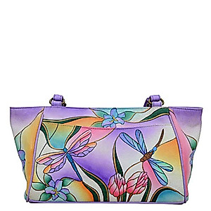 Anna by Anuschka womens Tote Bag Genuine Leather, Dragonfly Glass Painting, One Size US