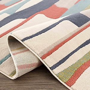 Hauteloom Southfields Modern Farmhouse Contemporary Door Mat Multicolor Small Area Rug - Colorful Rainbow Striped Modern Rug Carpet - Red, Yellow, Blue, Green - 2' x 3'