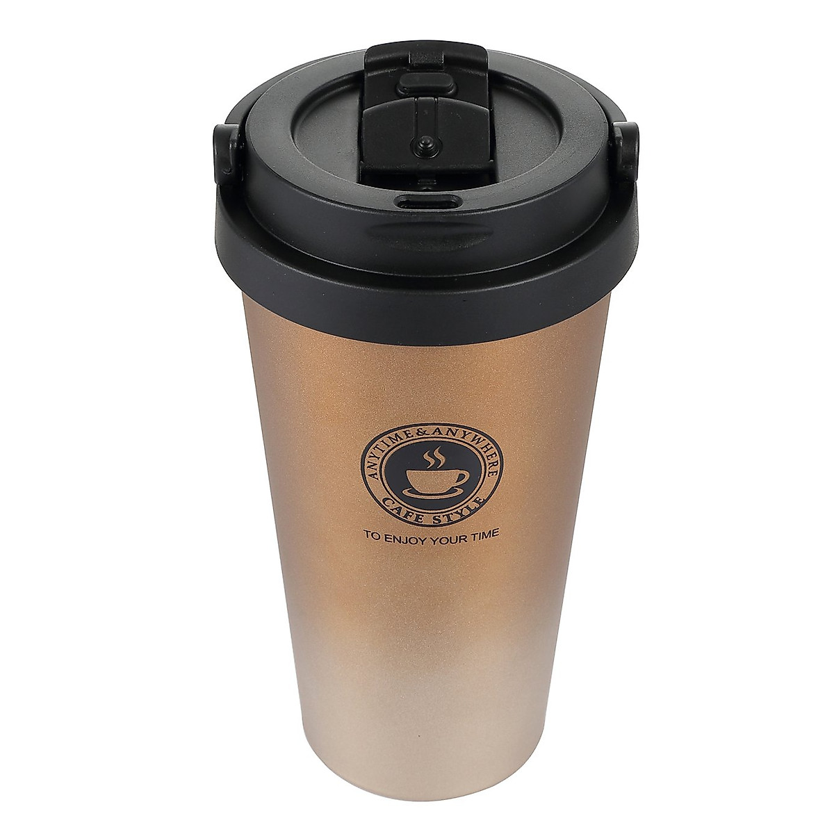 18/8 Stainless Steel Double Wall Vacuum Insulated Travel Coffee Mug with Handle/Portable Thermal Cup,Wide Mouth Tumbler with Leak Proof Lid,17oz,Brown