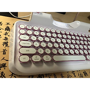 ZYQM Retro Typewriter Mechanical Wireless Keyboard with Tablet Stand, Bluetooth Connection, Artistic dot Keys (White)